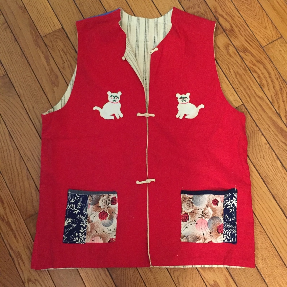 80s Vintage Asian Quilted Folk Art Styled Vest - Gem